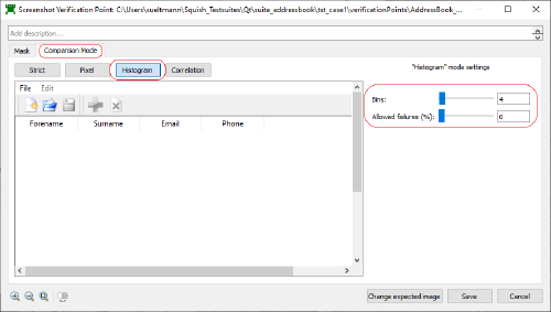 Image comparison modes in screenshot verification points