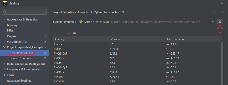 Using Squish's Python module with PyCharm
